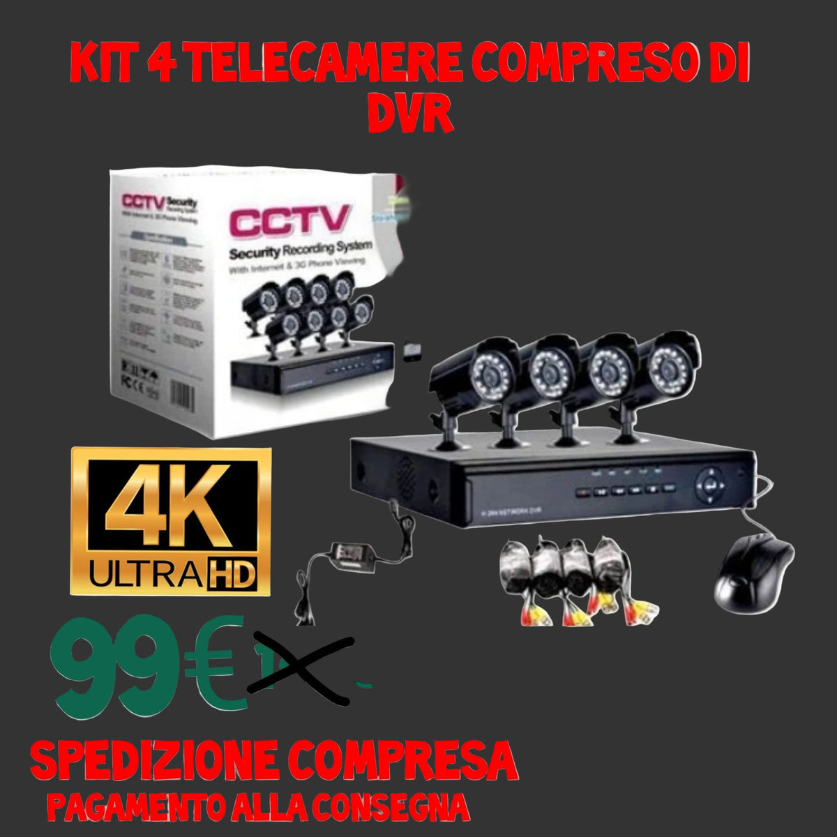 KIT VIDEOSORVEGLIANZA DVR 4 CANALI + 4 TELECAMERE INFRAROSSI ..SPEDIZI ...
